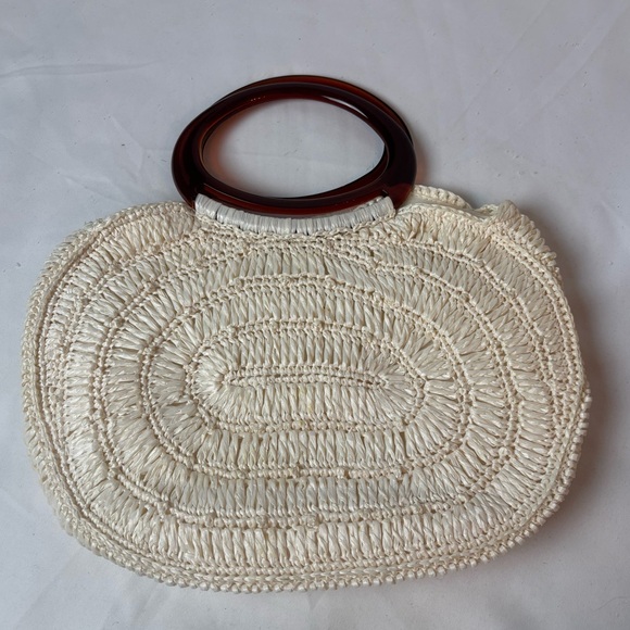 Vintage | Bags | Vintage White Woven Straw Handbag Double Oval Handles ...